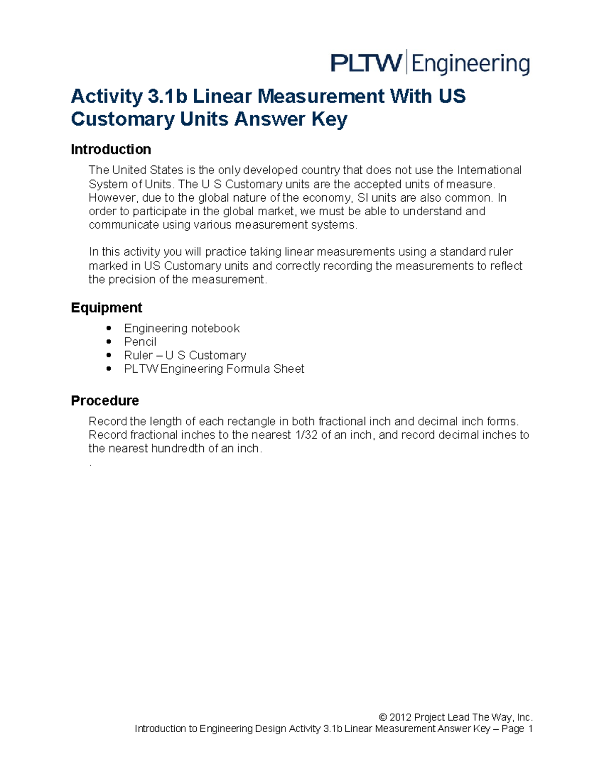 3.1.b.A.AK Linear Measurement Activity with US Customary Unit Key - Studocu