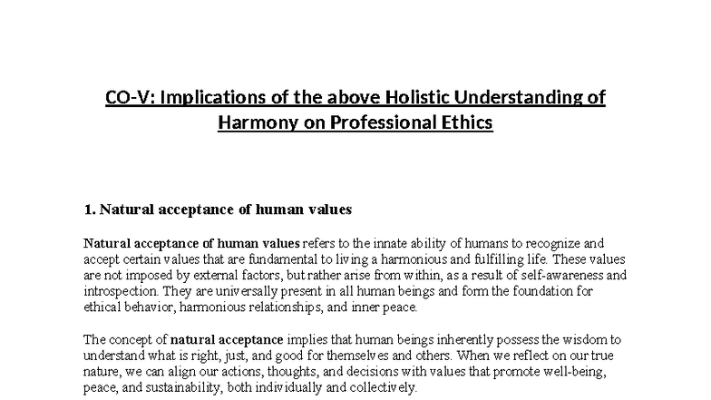 Implications of Holistic Understanding of Harmony on Professional ...