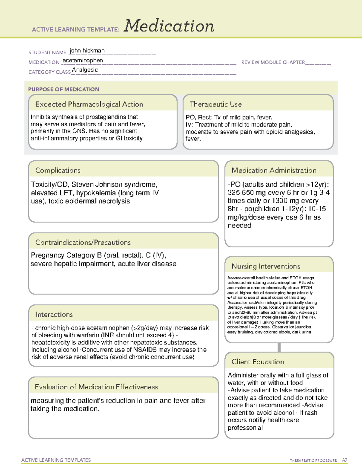 Acetaminophen Active Learning Template: Medication Review Module - Studocu