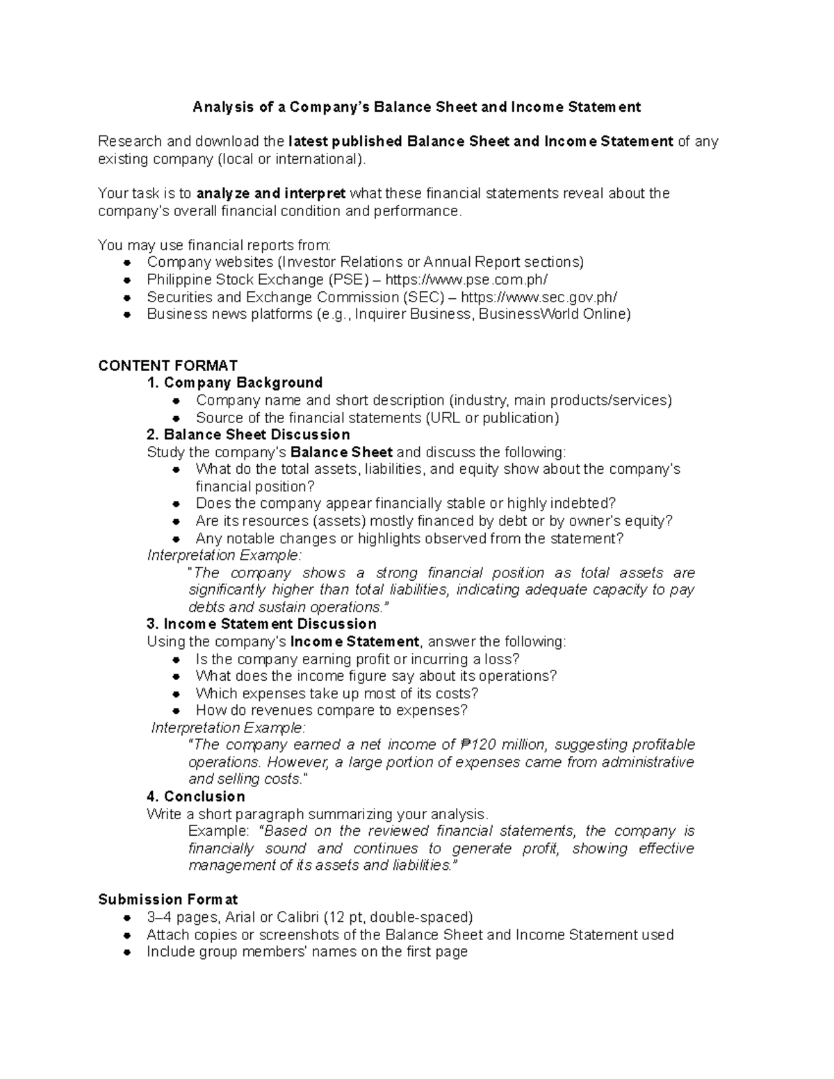 Analysis of Balance Sheet & Income Statement: Basic Finance Group ...