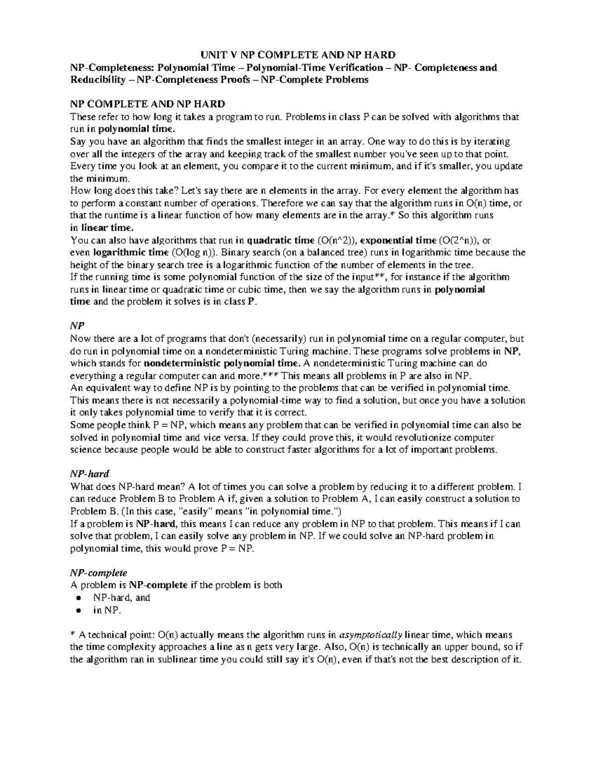 ADSA-5 - Unit V: NP-Completeness and NP-Hardness Overview - Studocu