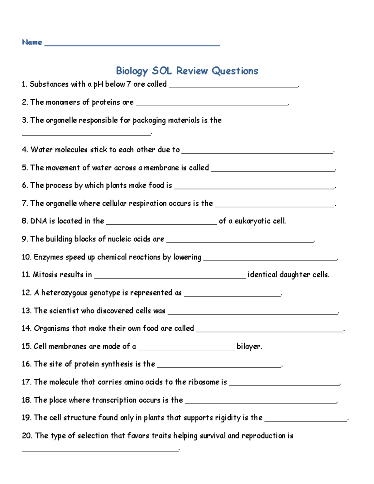 Biology SOL Review Questions and Answers - Studocu