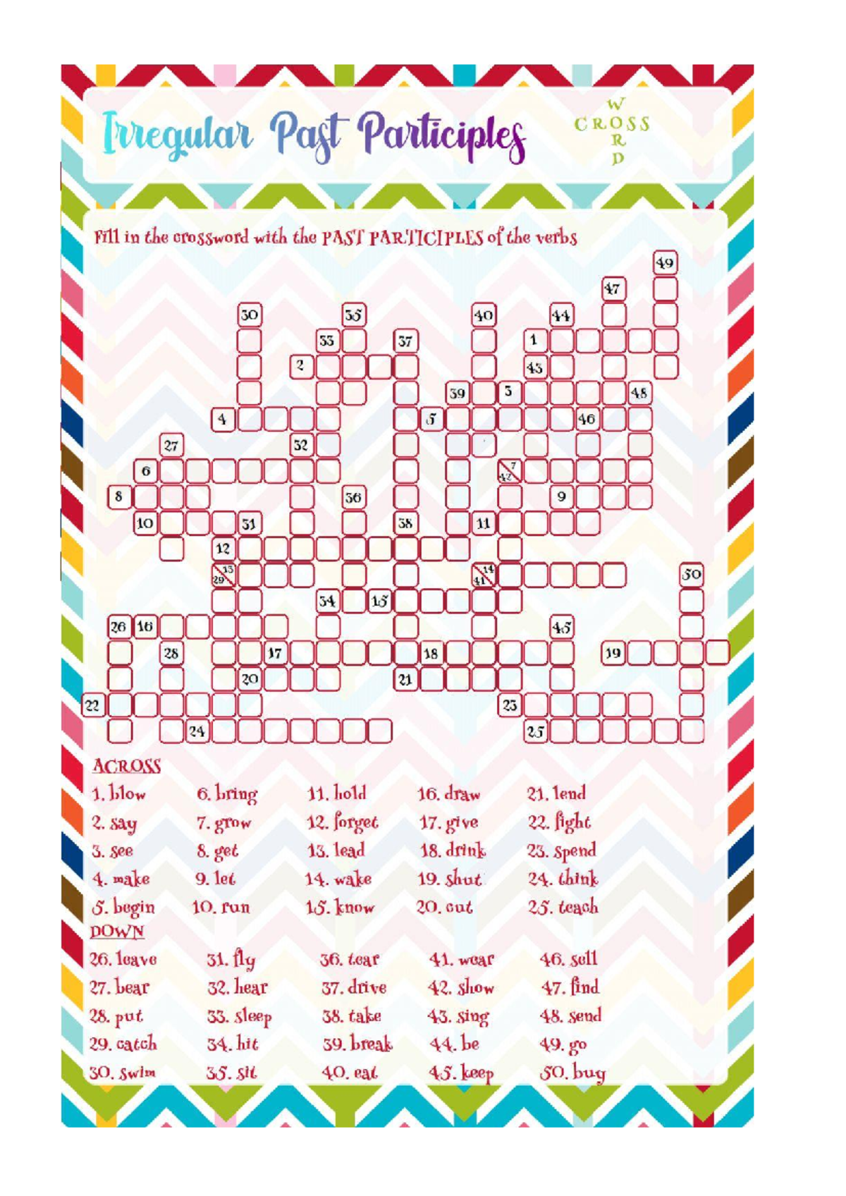 Irregular Past Participles Crossword (ENG 101) - Studocu