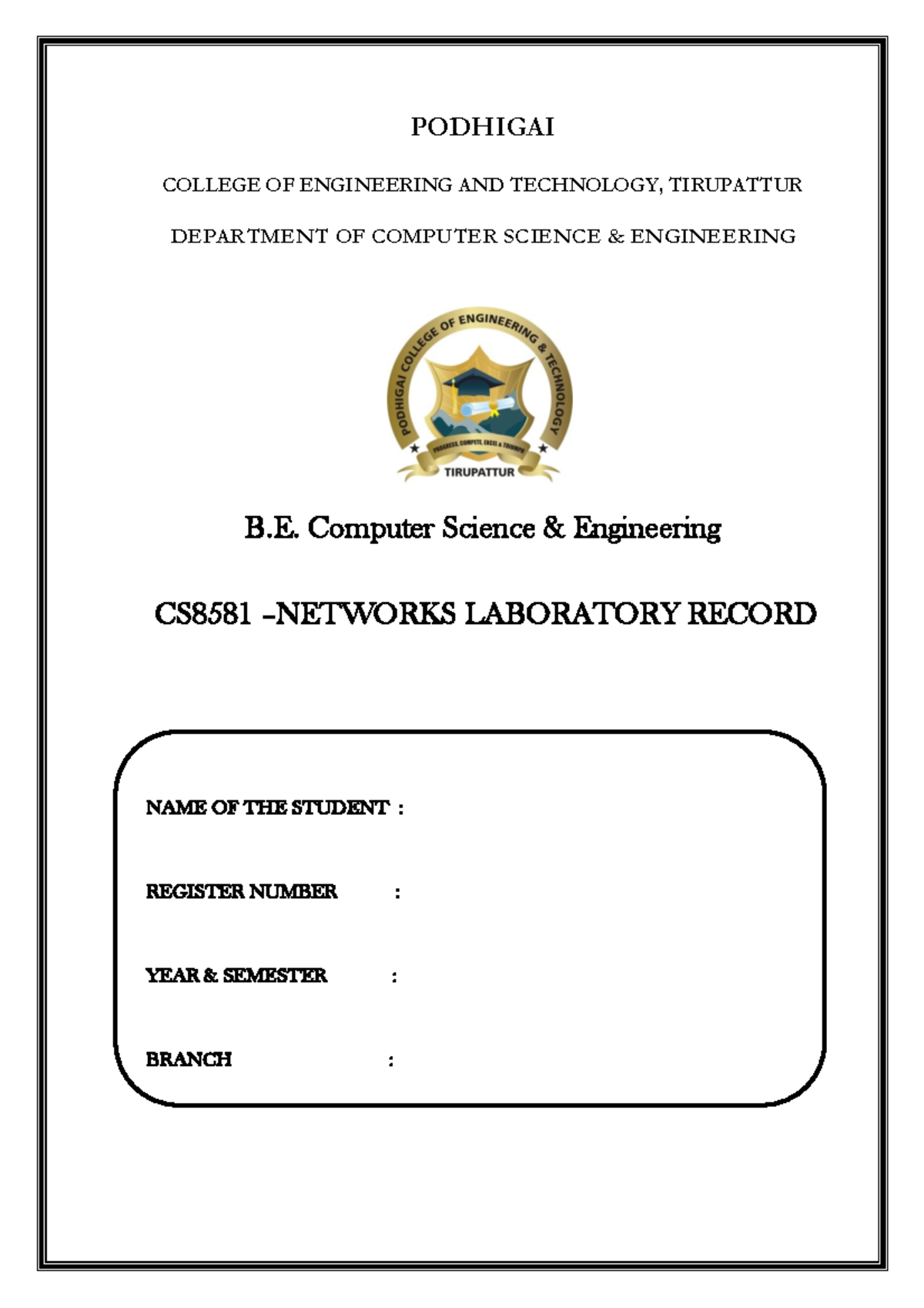 CS8581-Networks Laboratory Record and Experiment Overview - Studocu