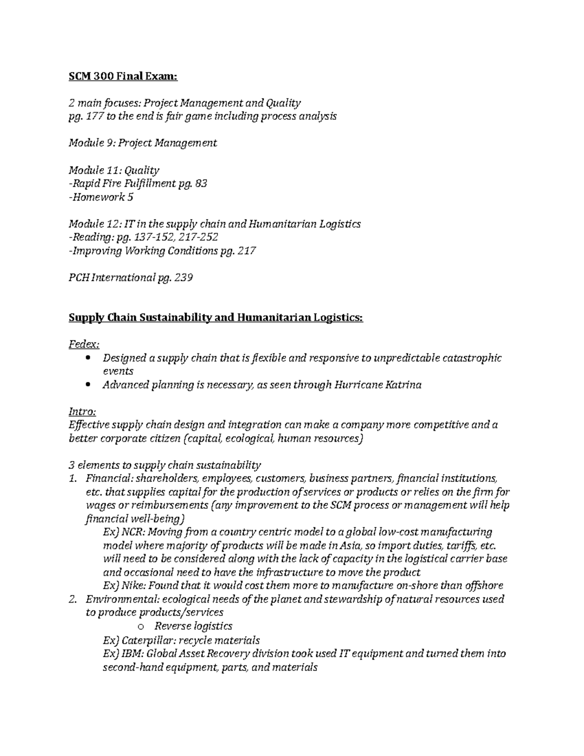 SCM 300 Final Exam Study Guide: Project Management & Quality Insights ...