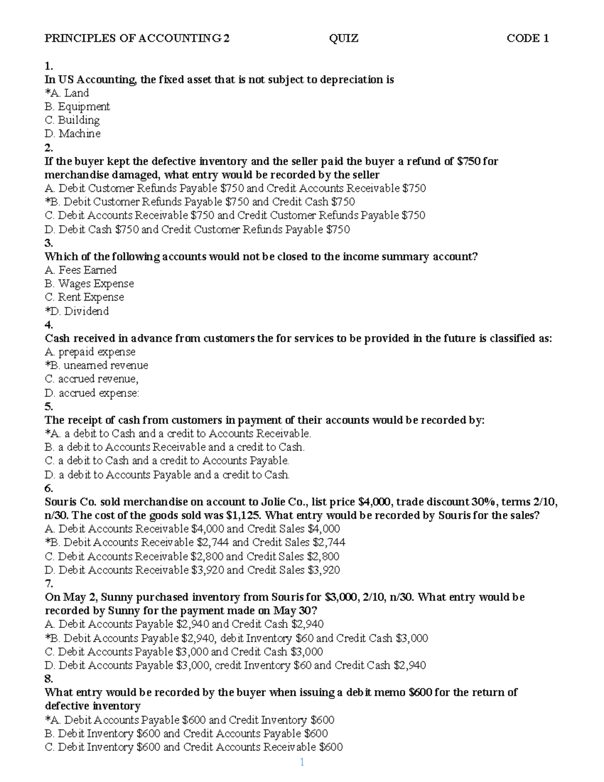 PRINCIPLES OF ACCOUNTING 2 QUIZ CODE 1 - Study Guide 2024-2025 - Studocu
