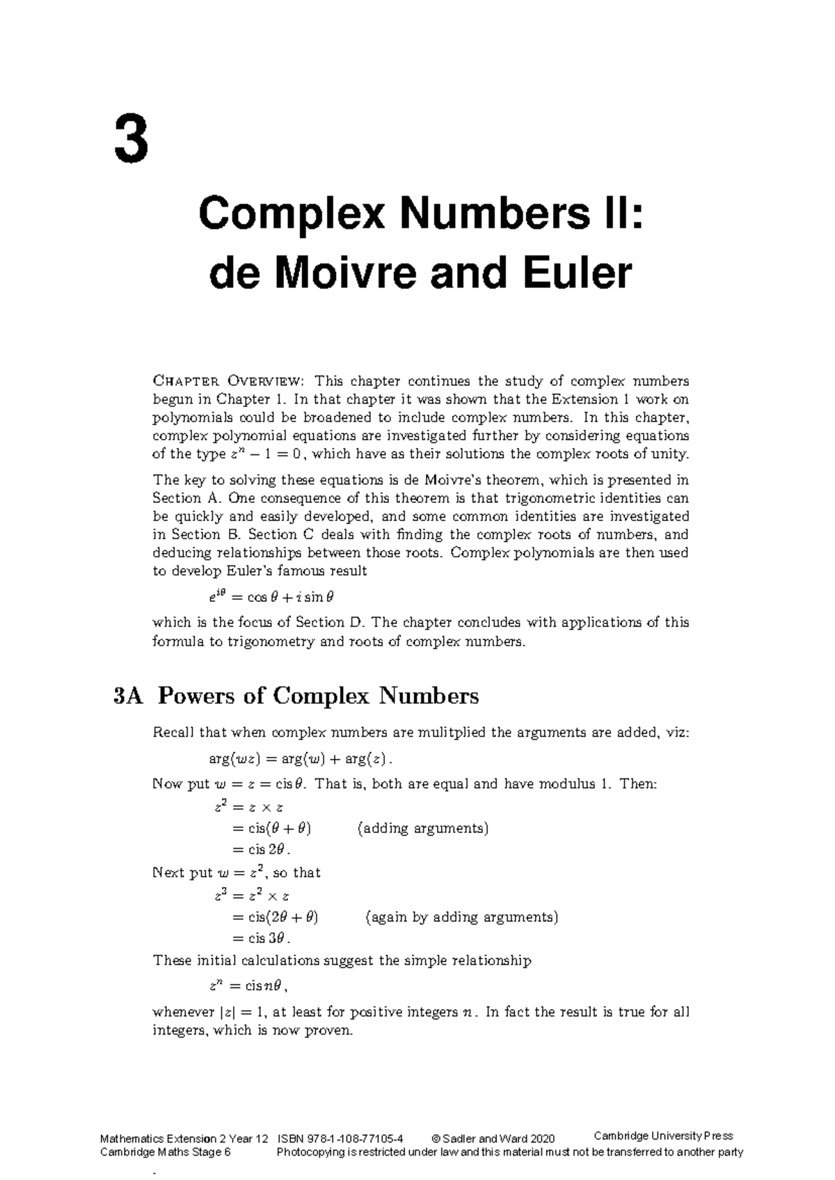 chapter 3 of cambridge textbook math 4 unit - 3 Complex Numbers II: de ...