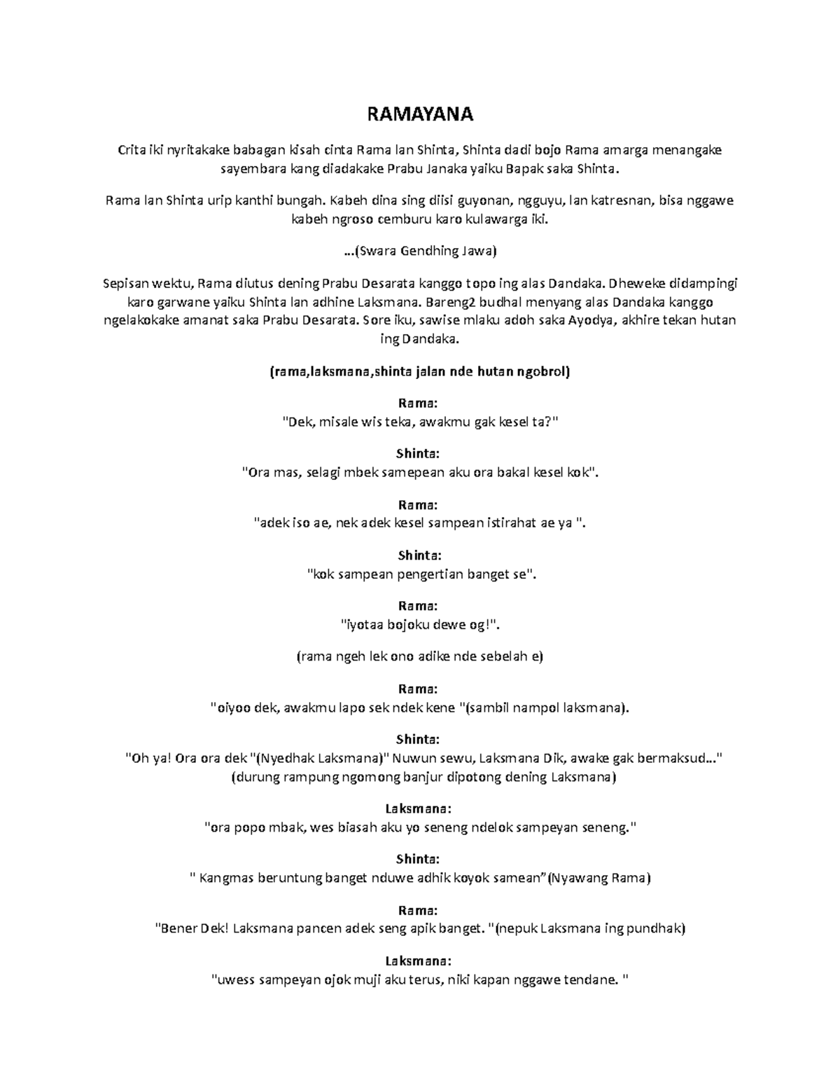 Teks Drama Ramayana - Kisah Cinta Rama dan Shinta - Studocu