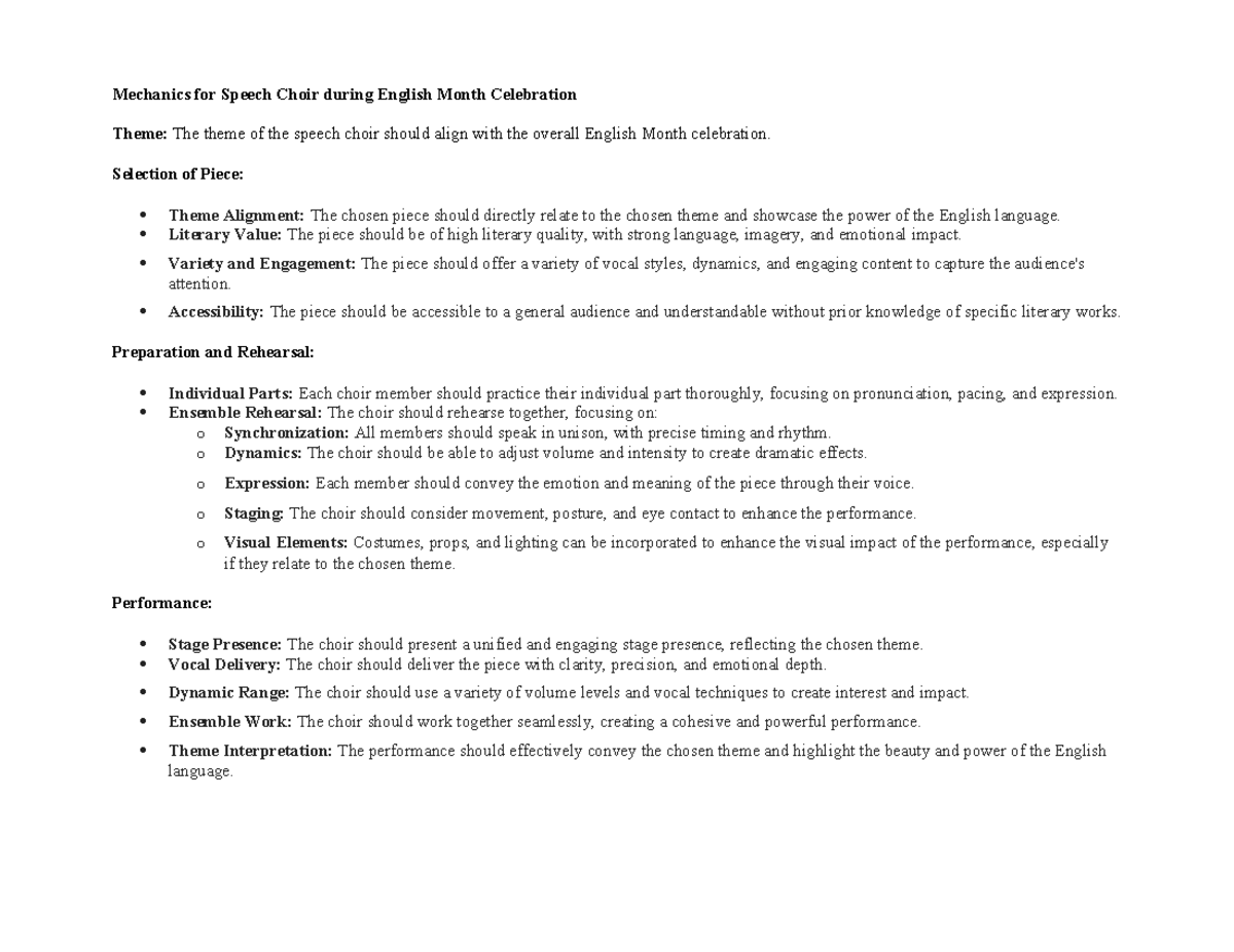 Mechanics for Speech Choir during English Month Celebration - Selection ...