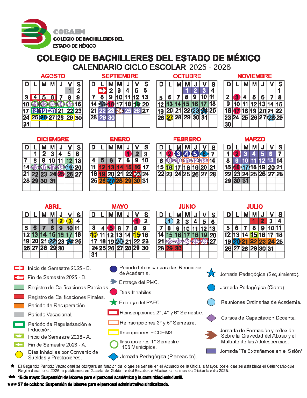 Calendario Escolar 2025-2026: Inicio y Fin de Semestres - Studocu