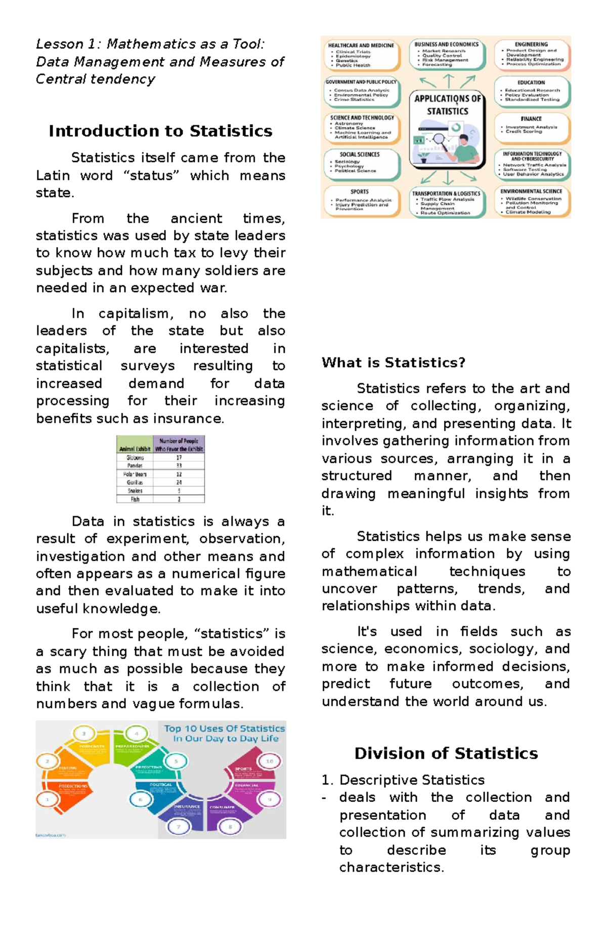 MATM 101: Lesson 1 - Introduction to Statistics and Data Management ...
