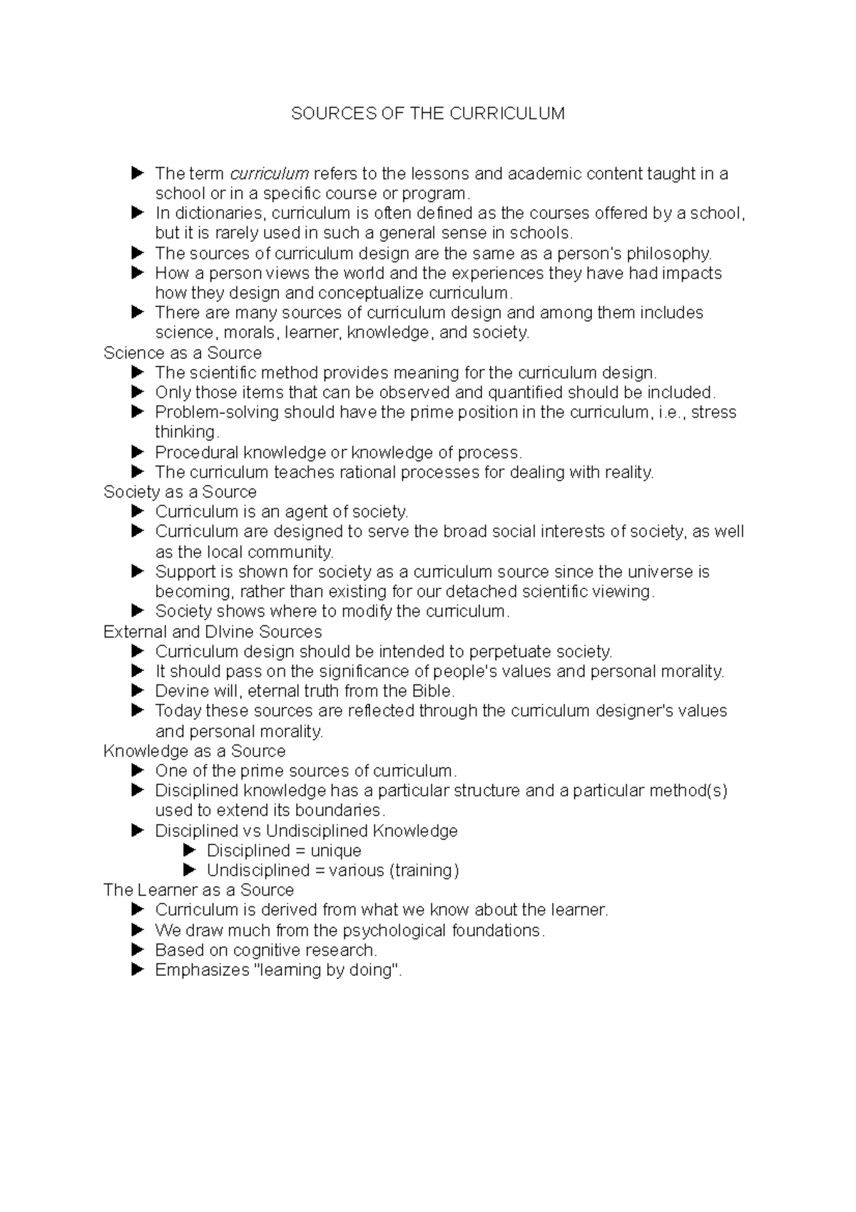Curriculum Sources and Design: An Overview of Key Concepts - Studocu