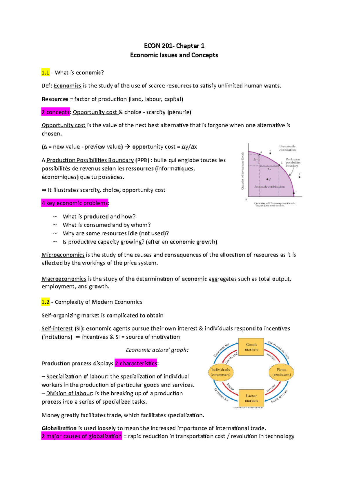 Chapter 1 - ECON 201- Chapter 1 Economic Issues and Concepts 1 - What is economic? Def ...