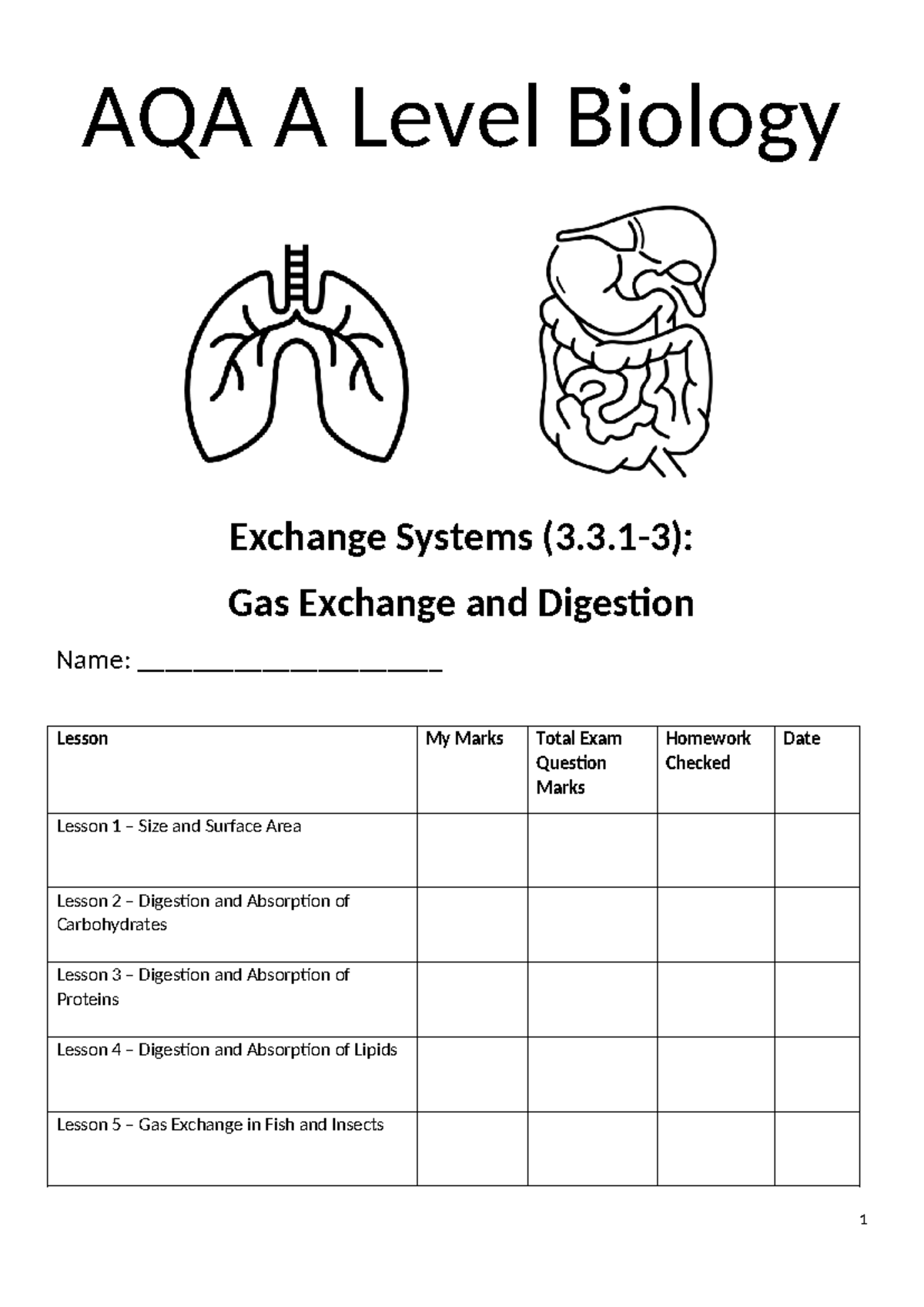 AQA A Level Biology: Gas Exchange & Digestion Lesson Notes - Studocu