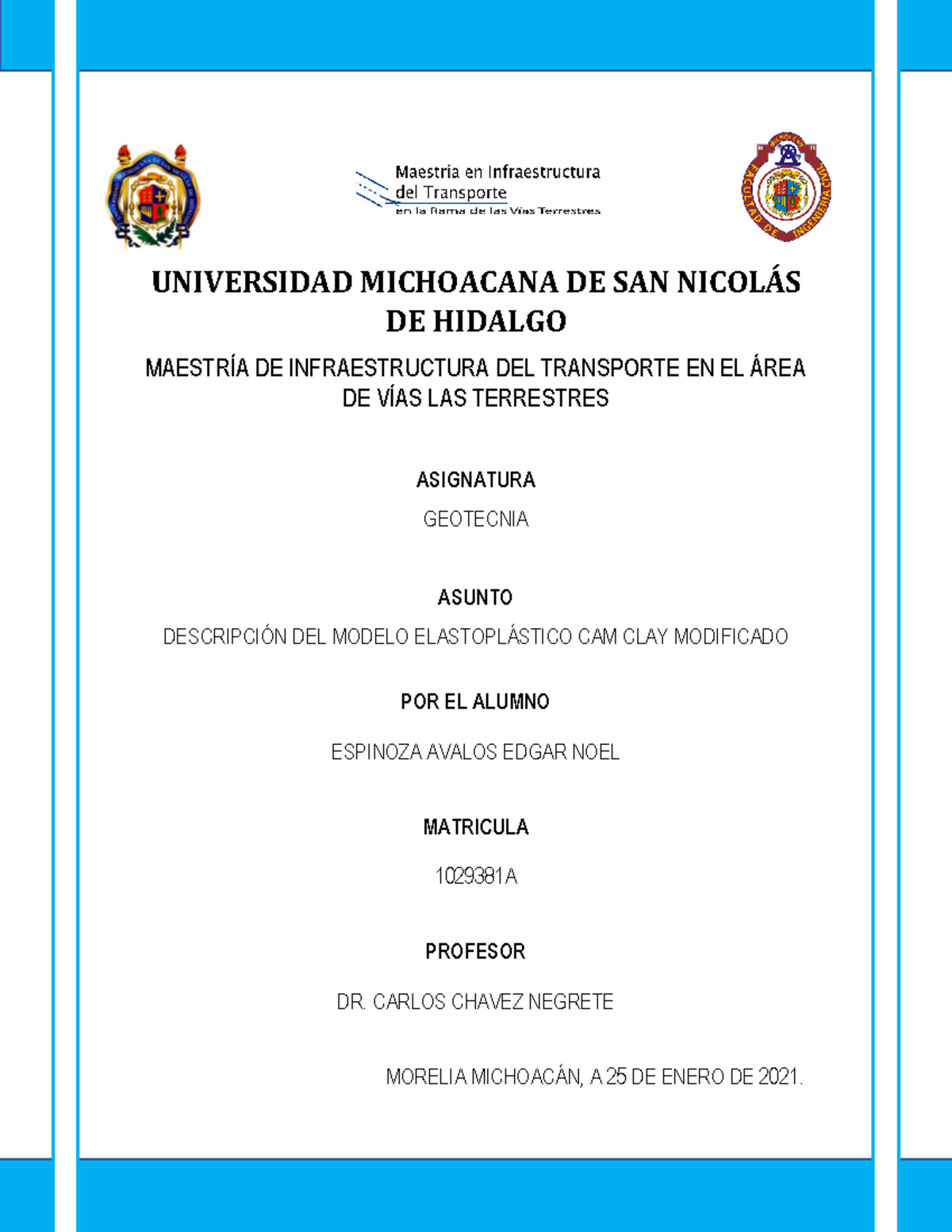 Descripción DEL Modelo CAM CLAY Modificado - UNIVERSIDAD MICHOACANA DE ...