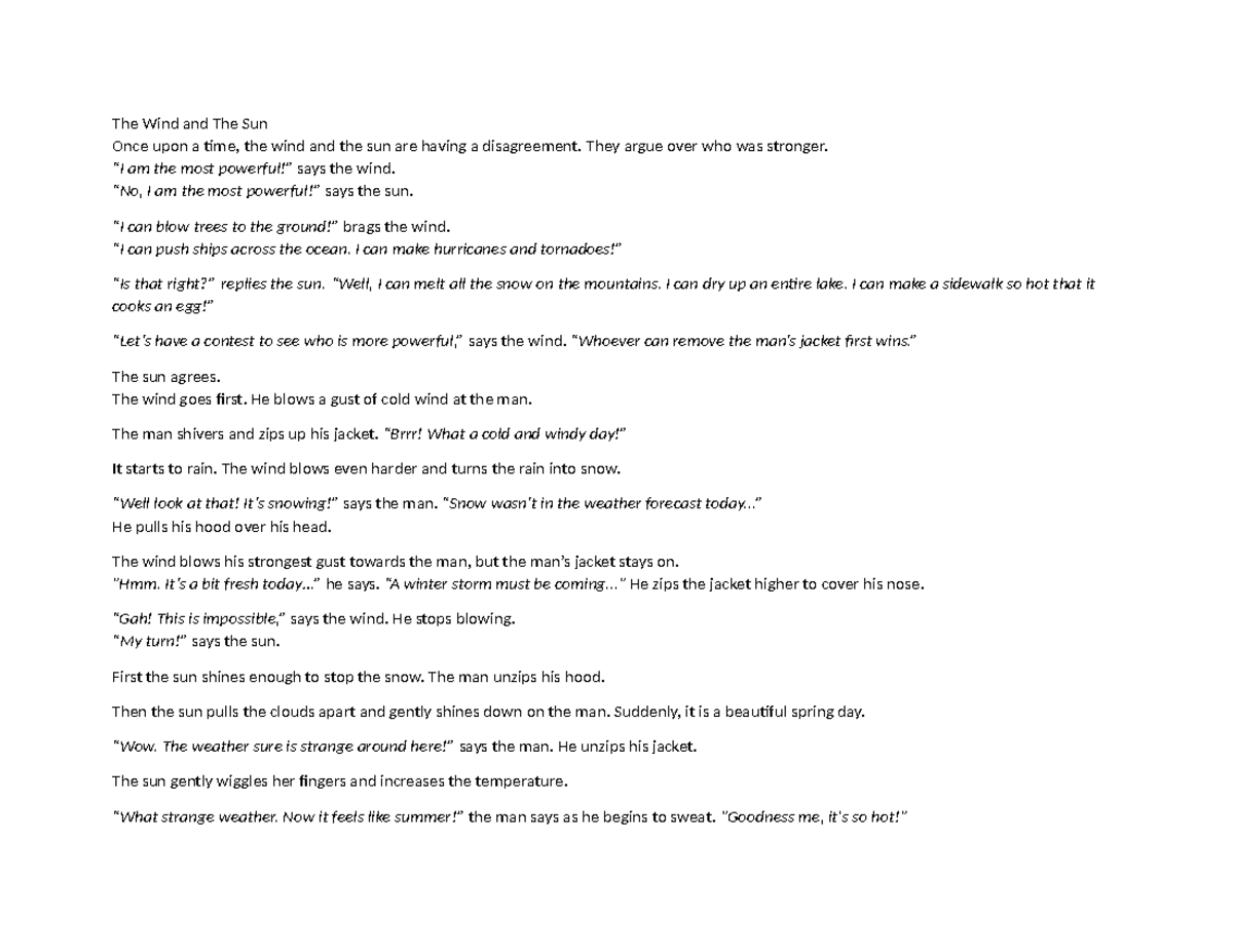 Script - research on daily life 2 - The Wind and The Sun Once upon a ...