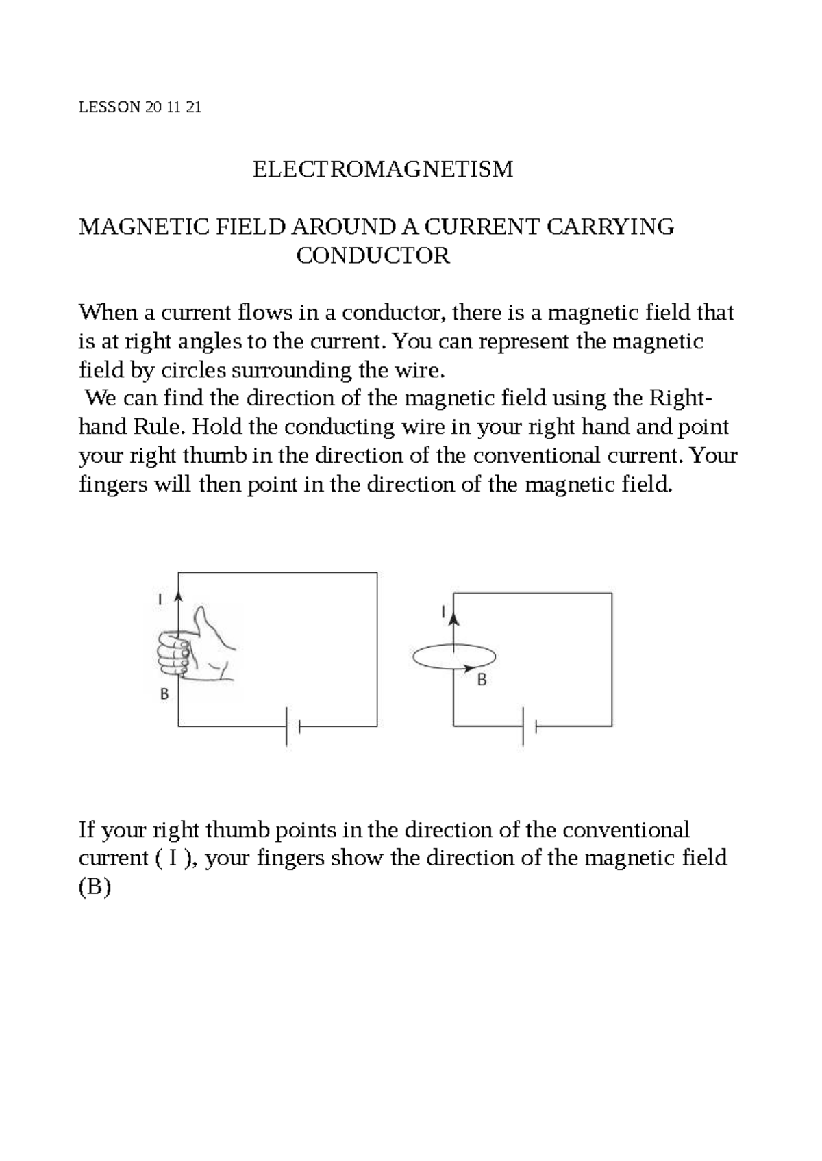 Lesson 20: Electromagnetism - Magnetic Fields & Current (11/21) - Studocu
