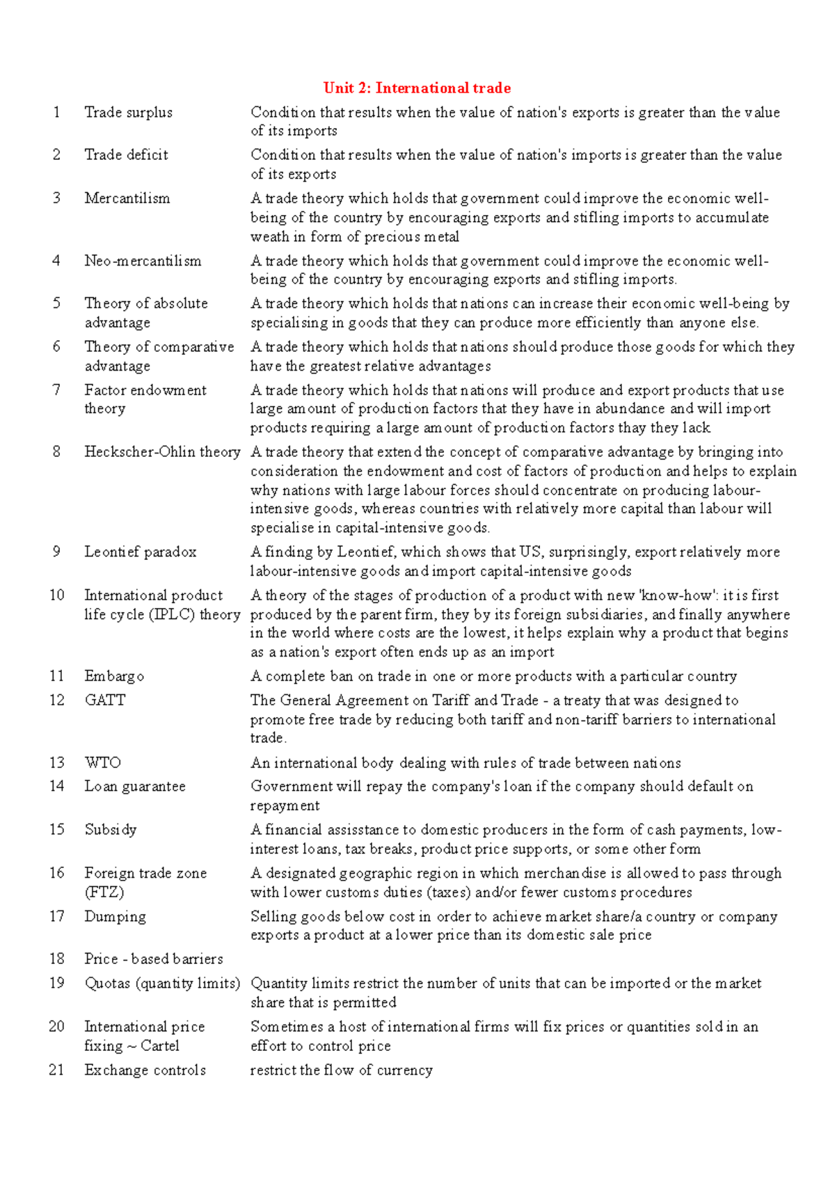 Unit 2,3,5,6 Study Guide - International Trade for FTU Students - Studocu