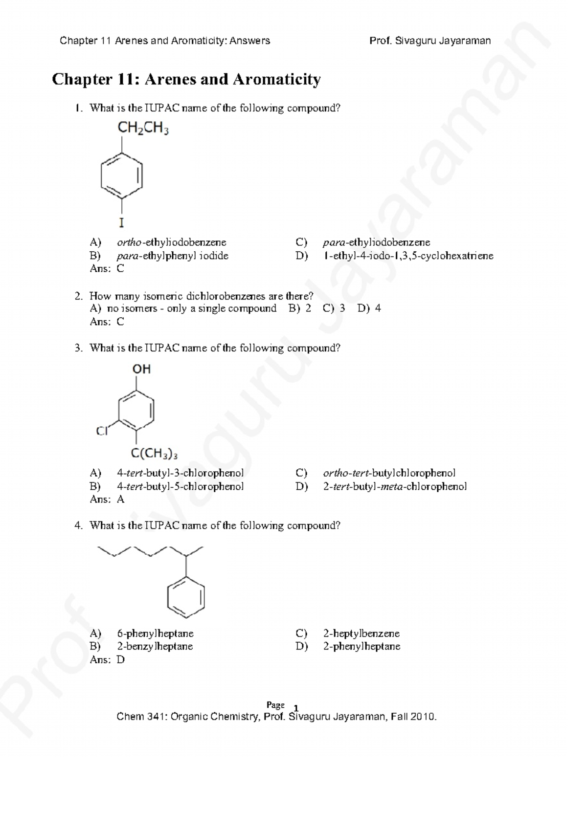Introduction to Aromatics - Chapter 11 Arenes and Aromaticity: Answers ...