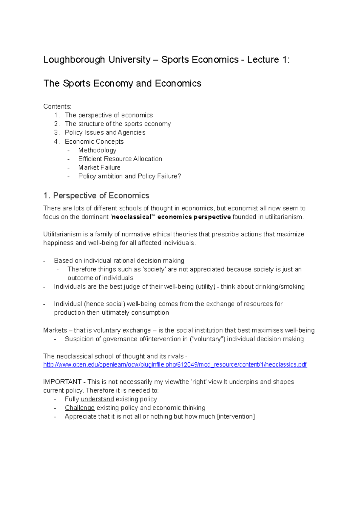 Sports Economics LEC 1: The Sports Economy & Economic Concepts - Studocu