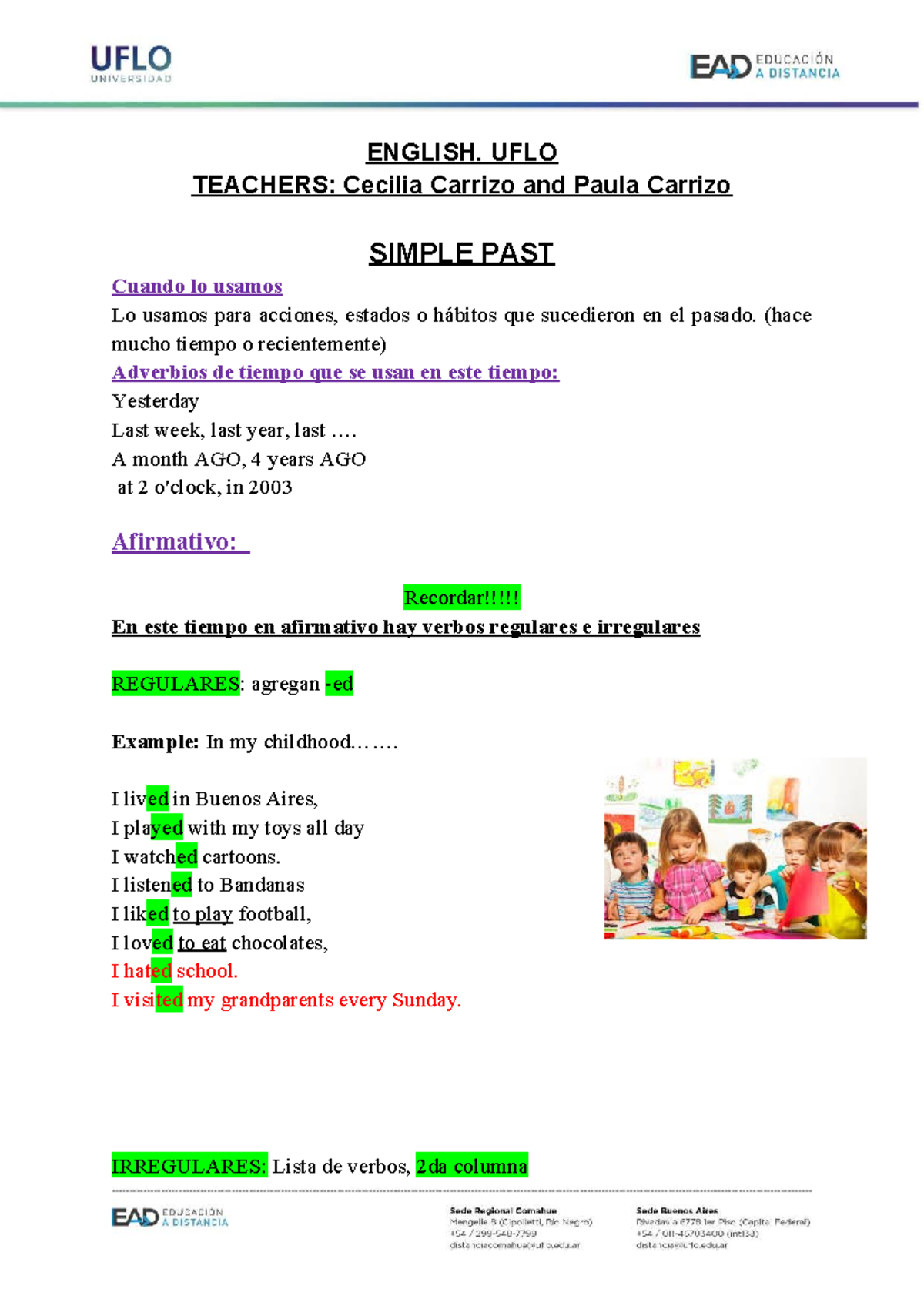 ENGLISH 101: Simple Past Tense Theory and Practice Notes - Studocu