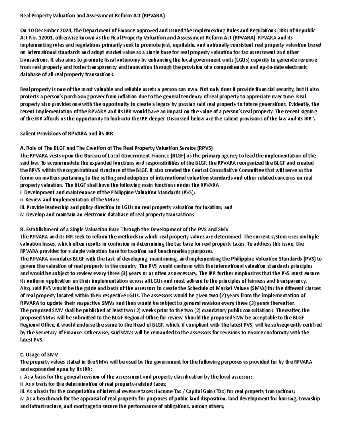 RPVARA Notes: Key Amendments and Implications for Real Property ...