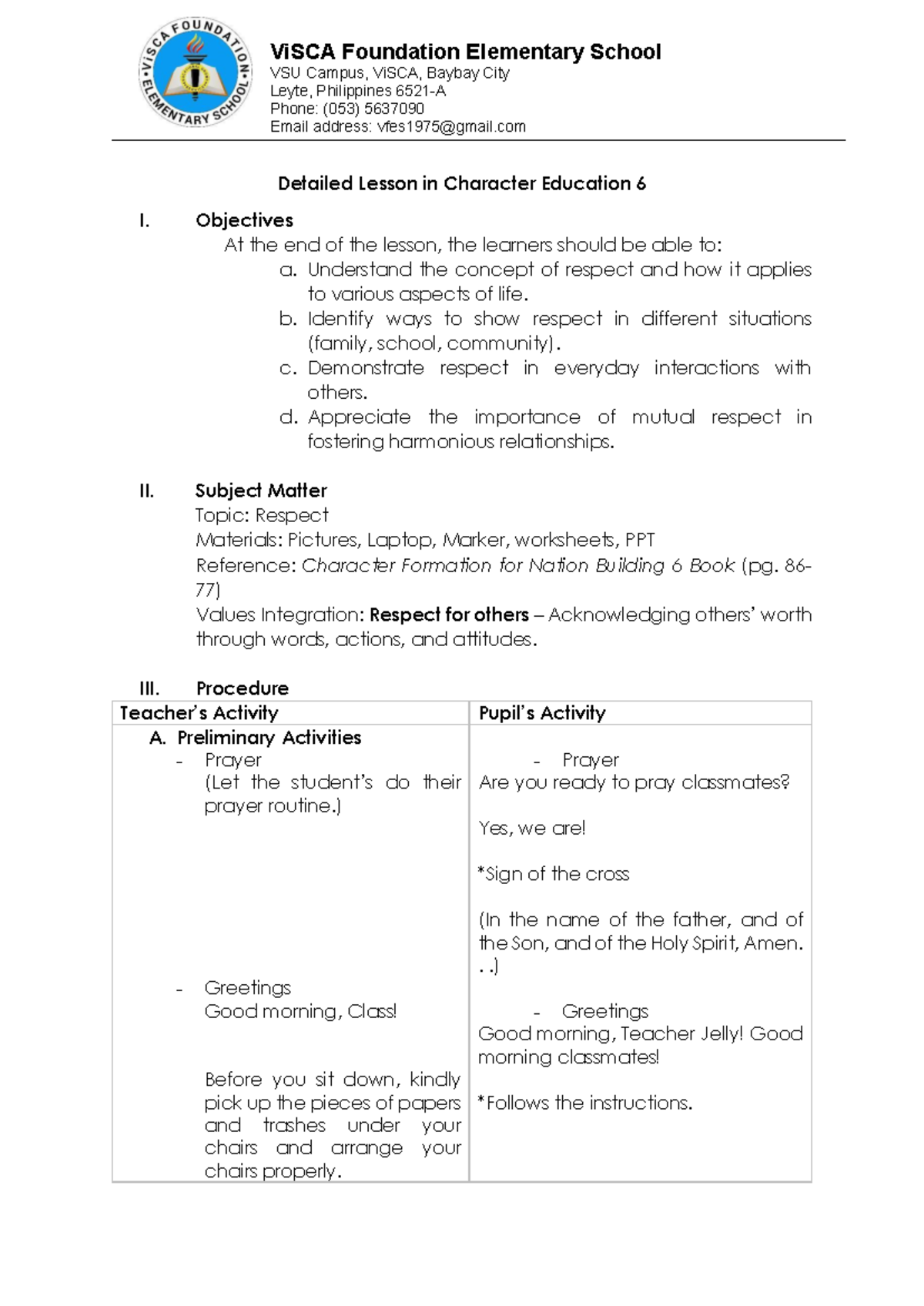 DLP CE 6 - lesson plan in character education - Detailed Lesson in ...