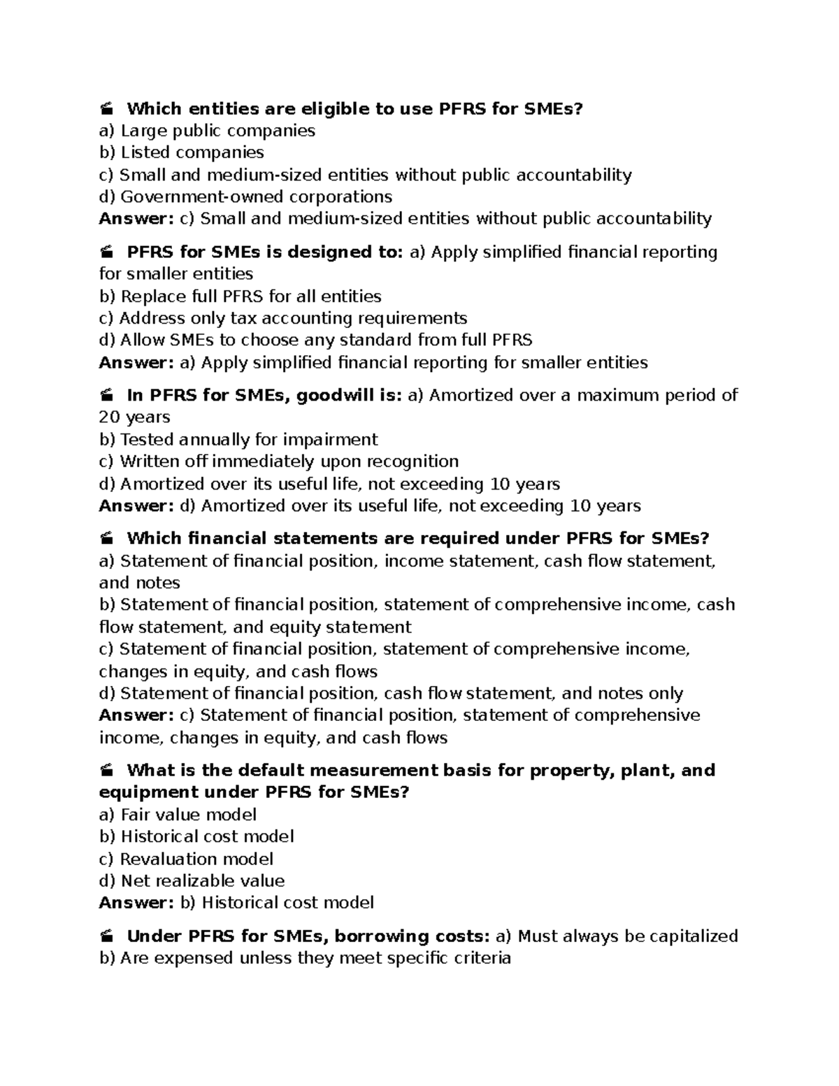 SME Test Bank - PFRS for SMEs Questions and Answers - Studocu