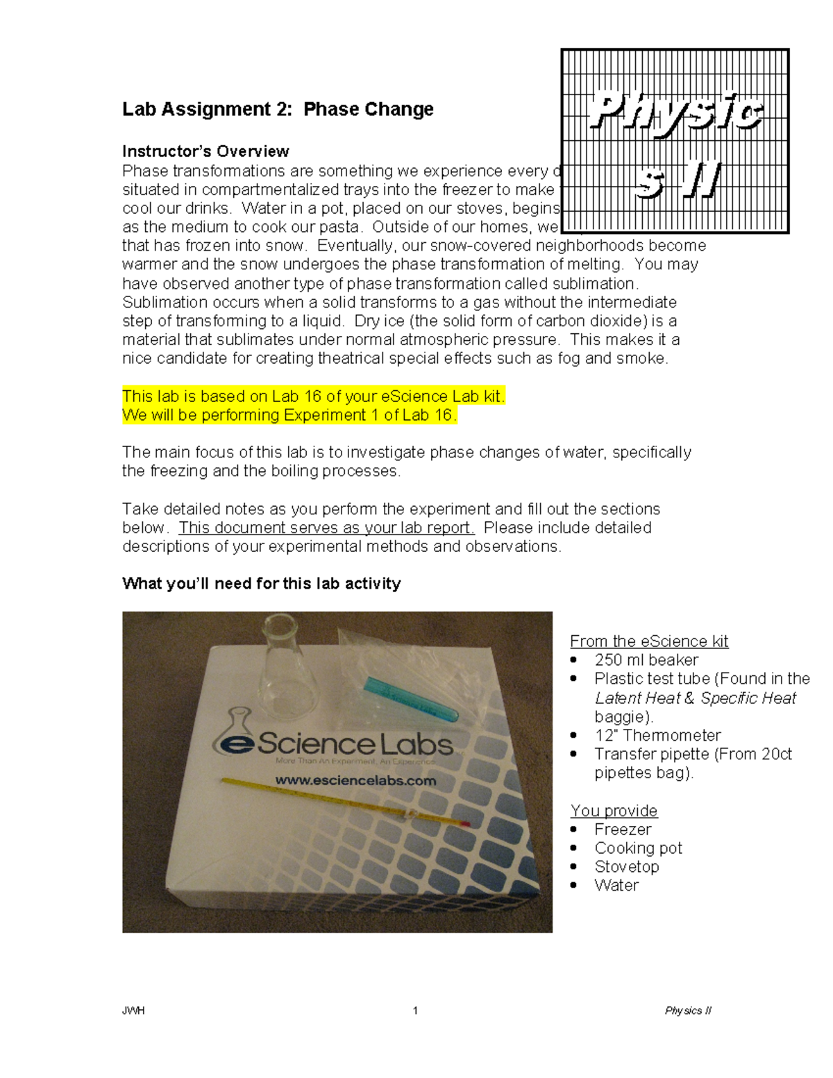 Lab 2: Investigating Phase Change of Water - Physics II Experiment ...