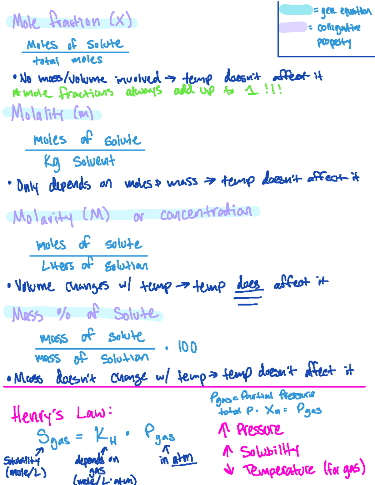 Equations for Molarity, Molality, and Mole Fraction in Solutions - Studocu