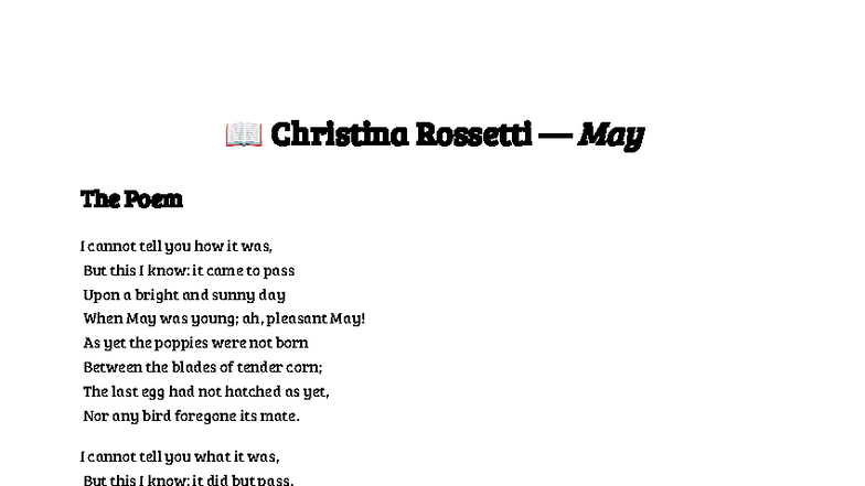 Christina Rossetti's Poem Analysis: "May" Insights and Themes - Studocu