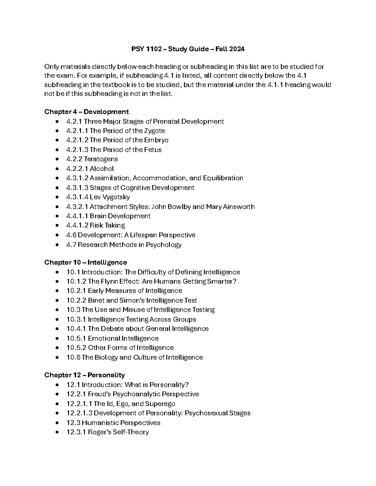 PSY1102 - Comprehensive Study Guide for Fall 2024 Exam - Studocu