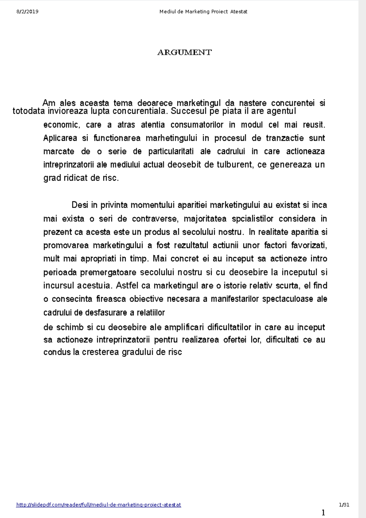 112222 - Proiect Atestat: Mediul de Marketing și Concurență - Studocu