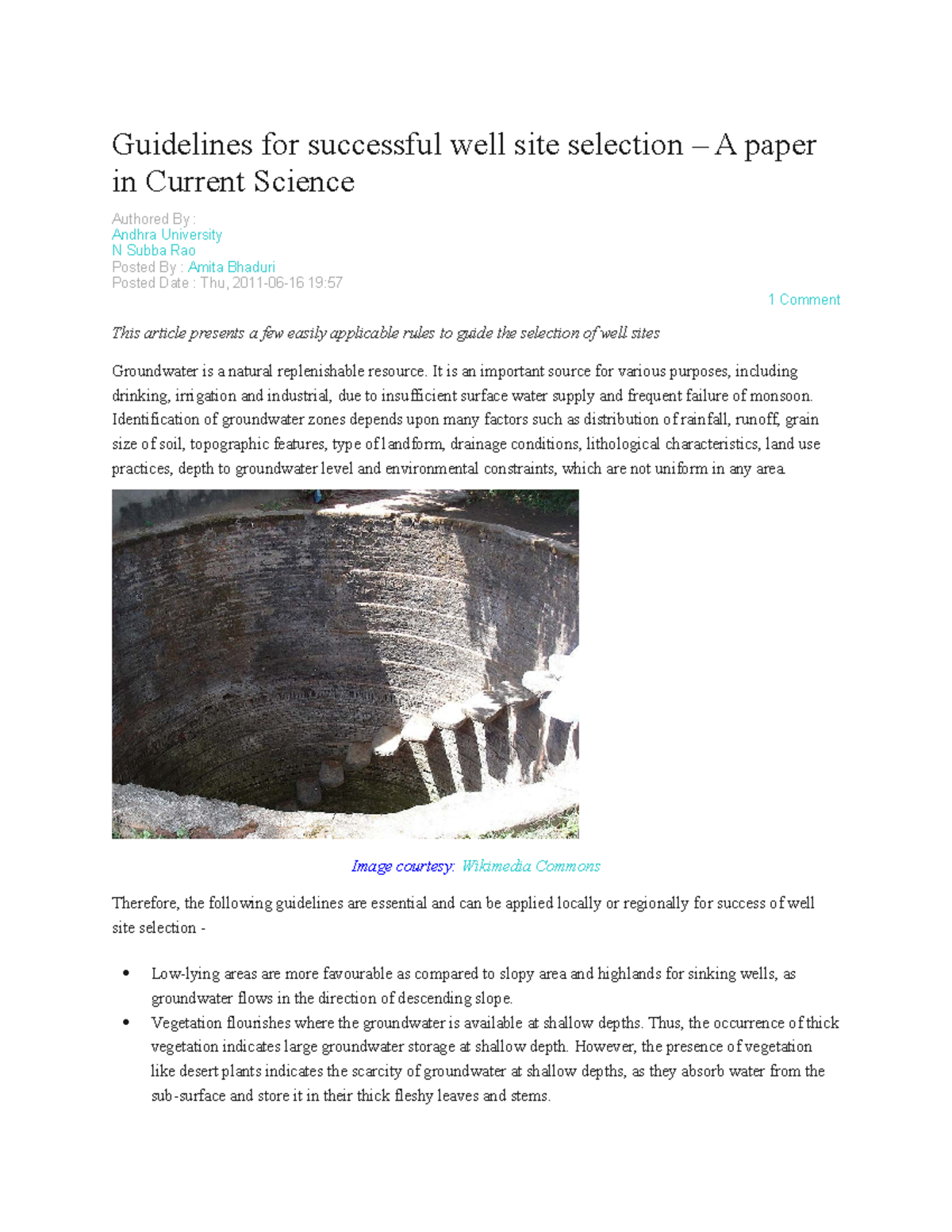 Guidelines for successful well site selection - It is an important ...