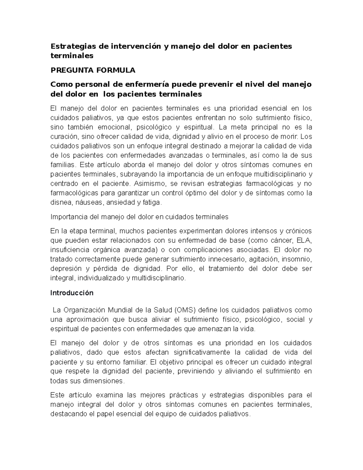 Estrategias de Manejo del Dolor en Pacientes Terminales: Cuidados ...