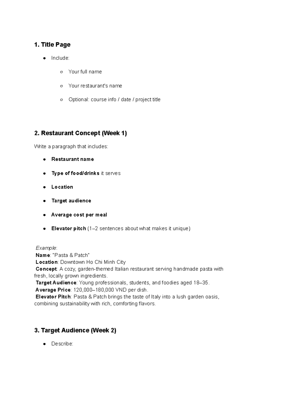 Restaurant Project File Checklist: Concept, Audience & Scope - Studocu