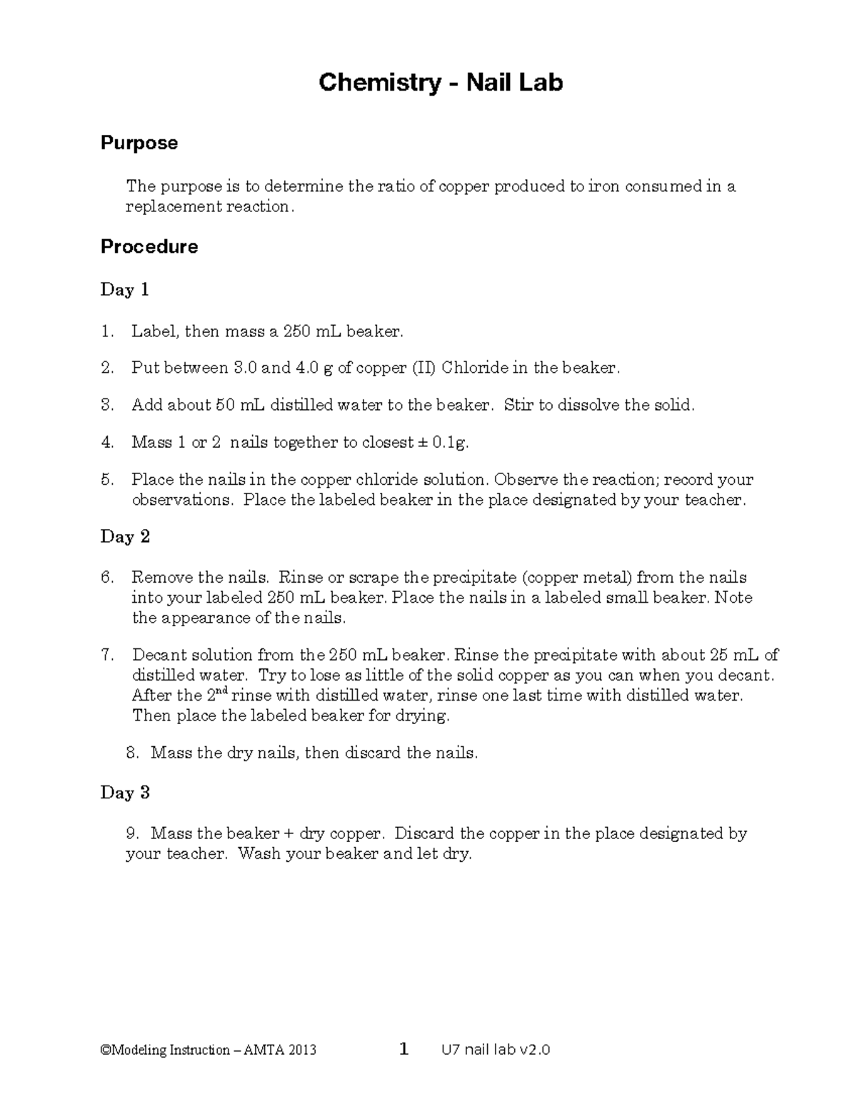 Chemistry Lab (Nail Lab): Copper II Chloride Experiment Guide - Studocu