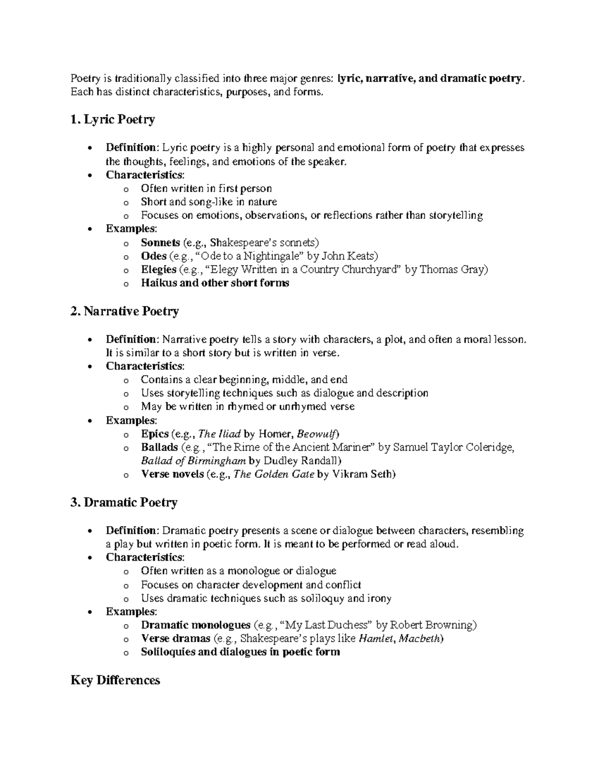 Poetry Genres: Lyric, Narrative, and Dramatic Forms Explained - Studocu