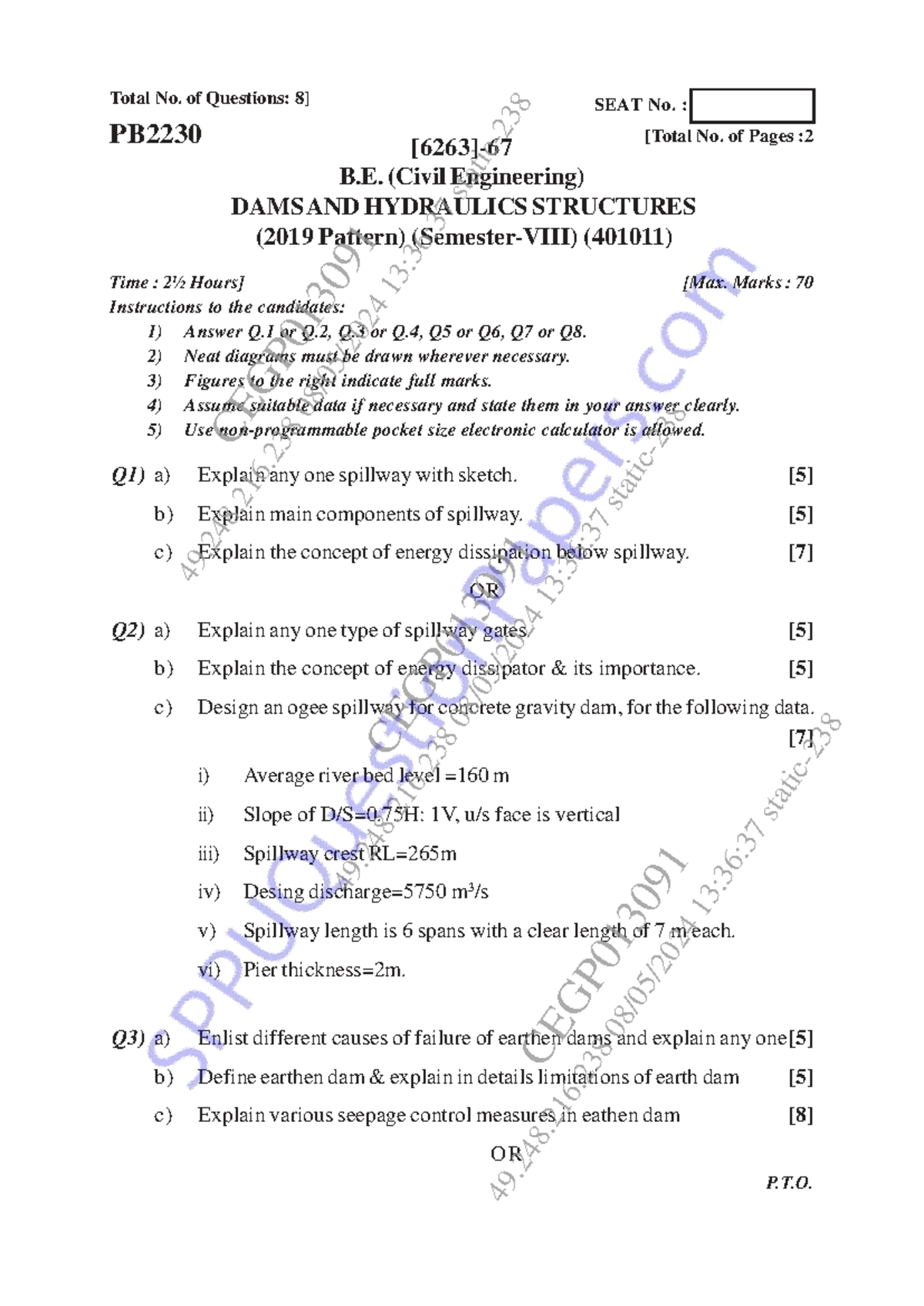 B.E. (Civil Engineering) C8.2 Dams & Hydraulic Structures Exam Notes ...