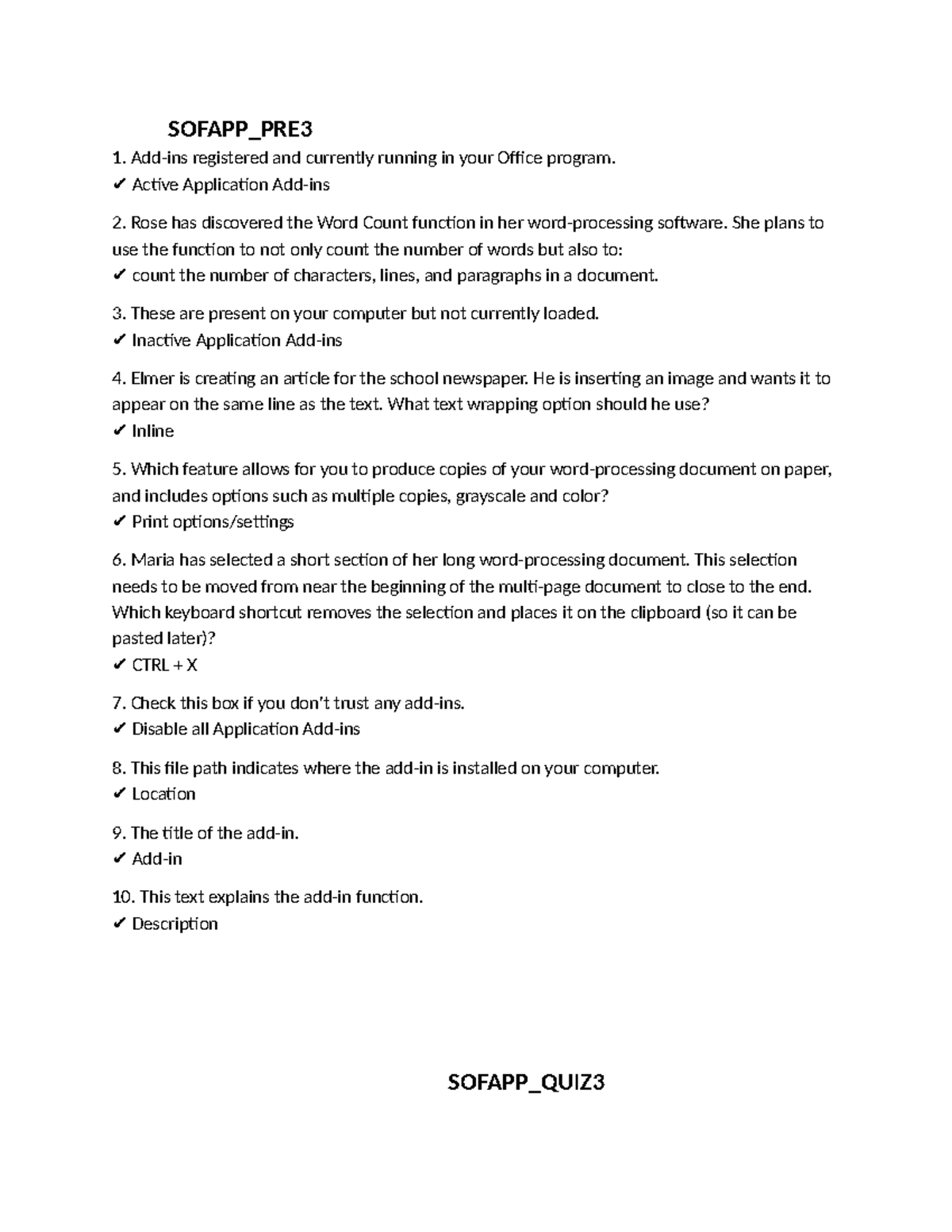 SOFAPP_QUIZ3: Add-ins and Word Processing Features Explained - Studocu