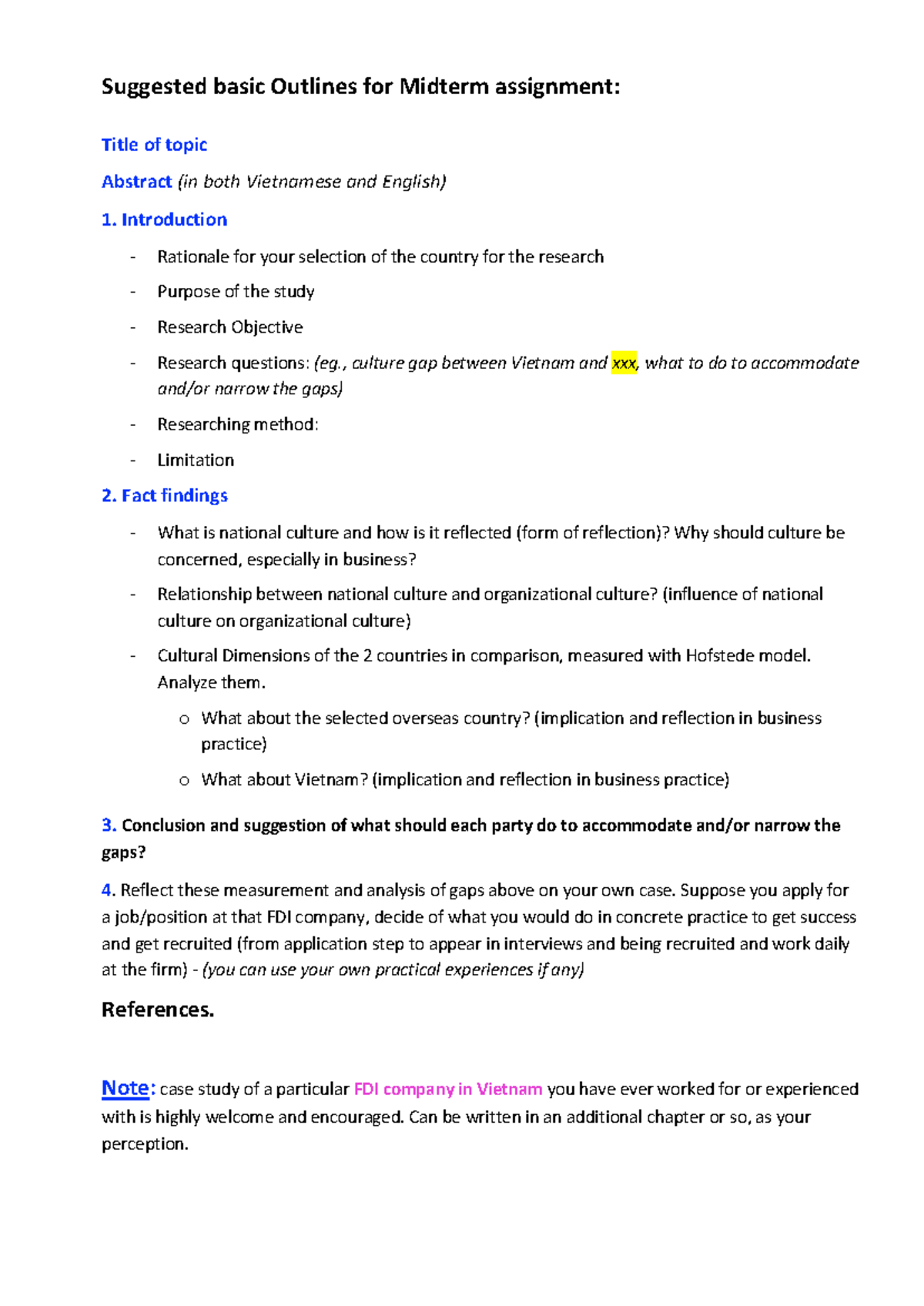 Suggested basic Outlines for Midterm - Introduction Rationale for your ...