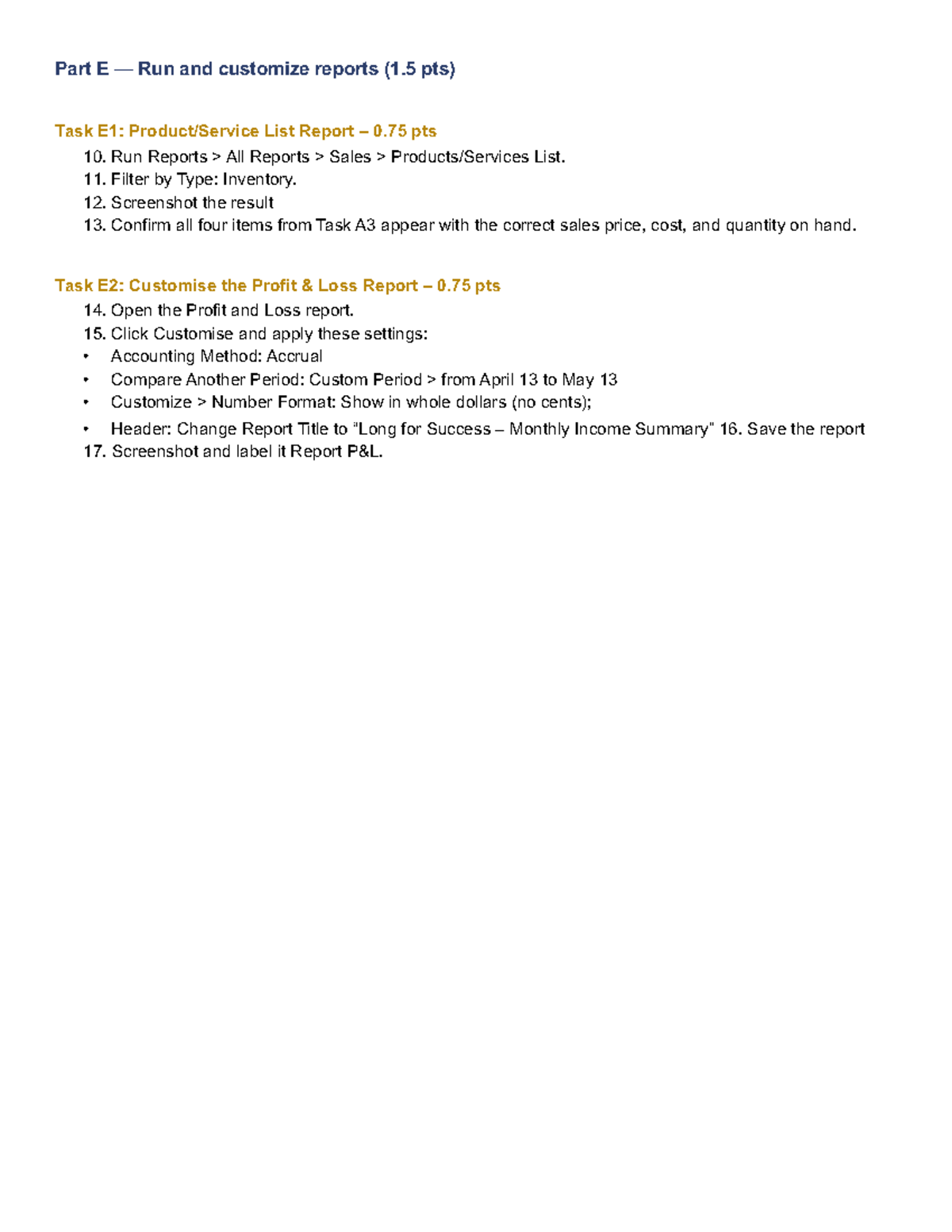 Part E: Customizing Reports for Success (1.5 pts) - Studocu