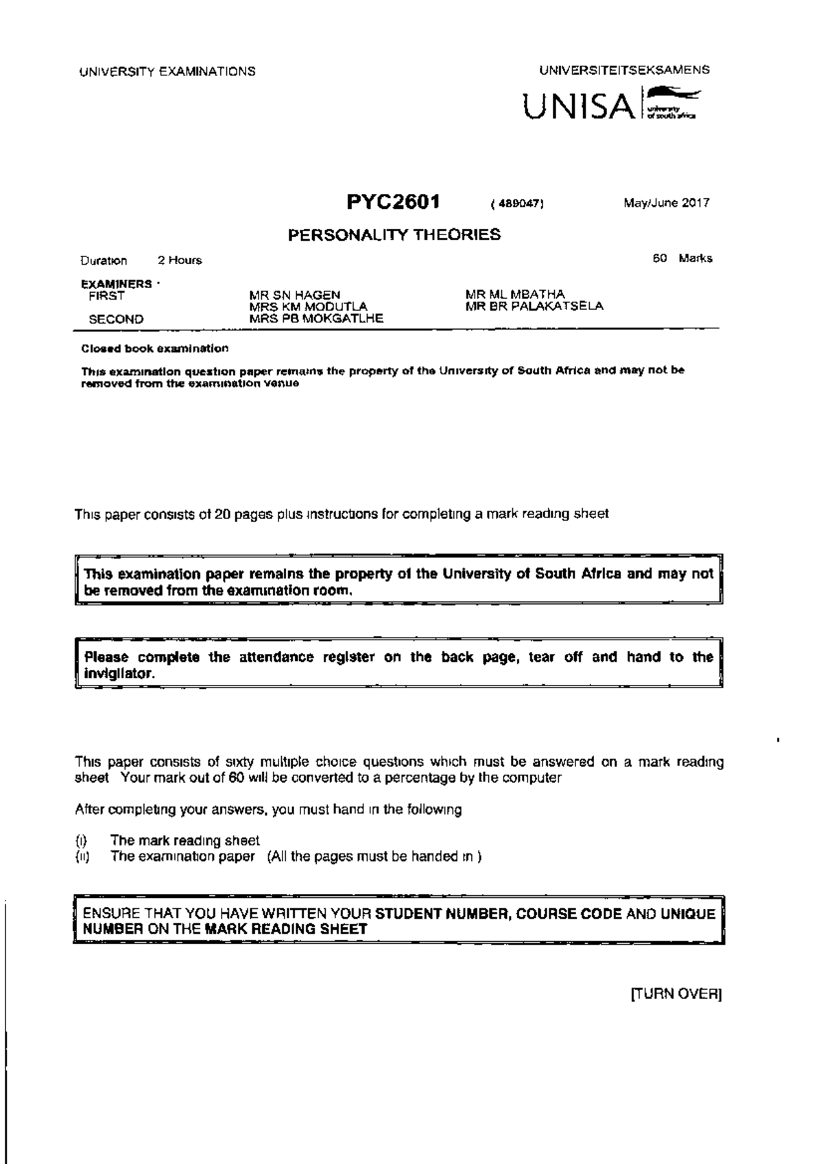 PYC2601 Final Exam Paper 2017 - Comprehensive Overview - Studocu