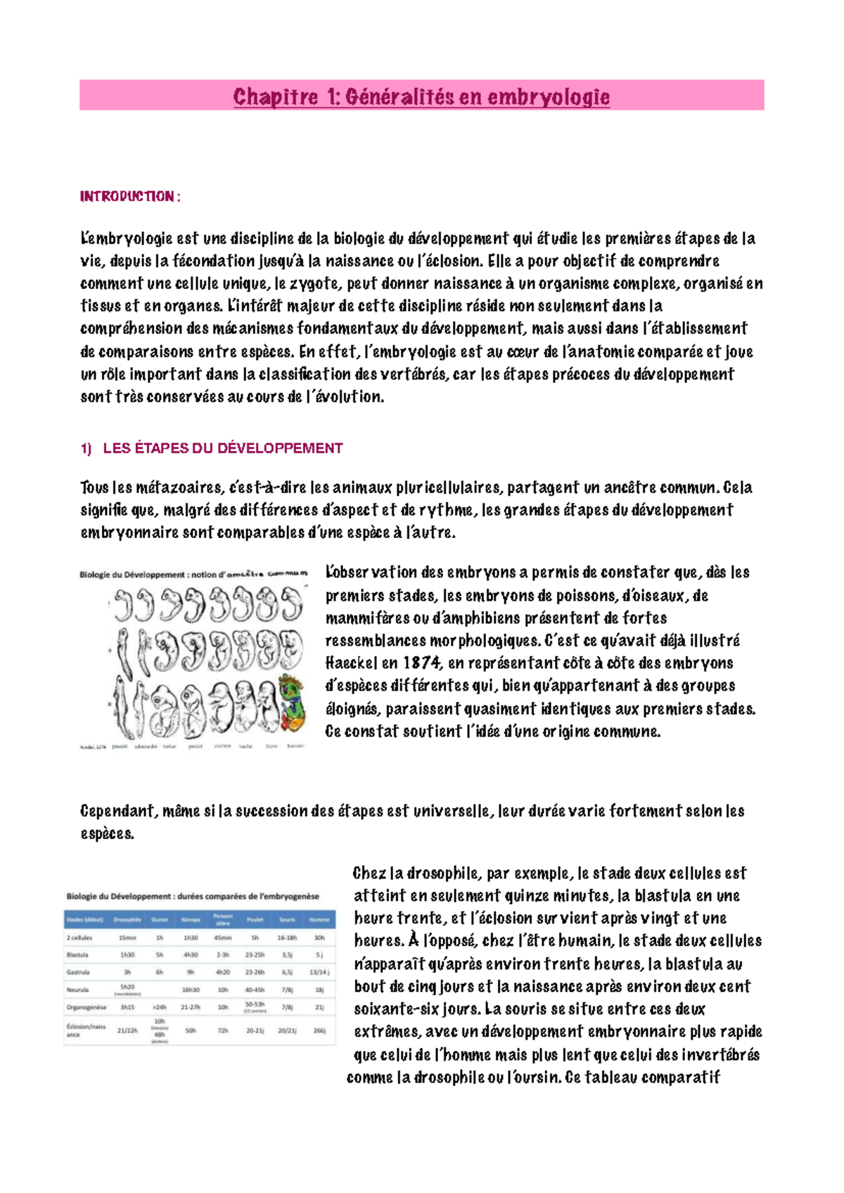 Chapitre 1: Généralités en Embryologie - BPA1 - Studocu