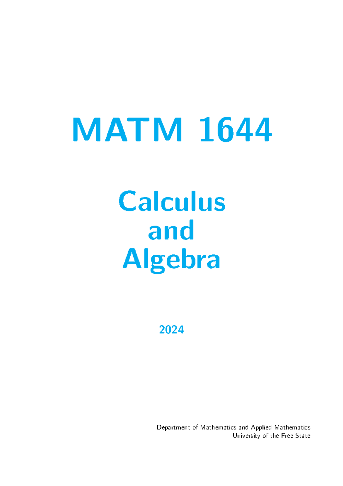 MATM 1644 Calculus and Algebra Module Guide 2024 - Studocu