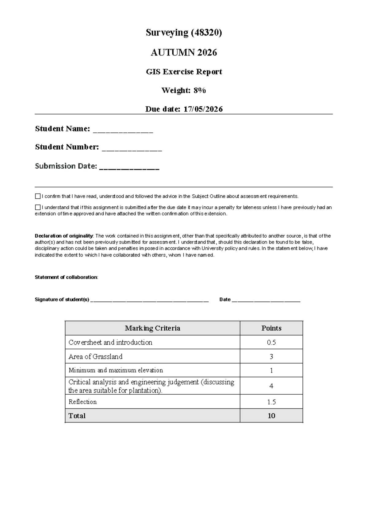 A26 48320 Surveying GIS Exercise Report - Autumn 2026 - Studocu