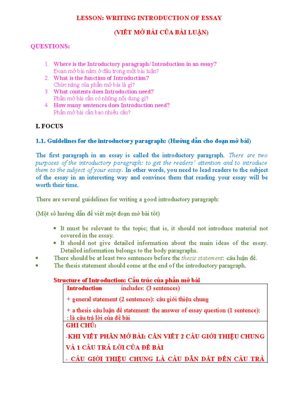 LESSON 12: WRITING INTRODUCTIONS FOR ESSAYS (LV3) - DEC 2025 - Studocu