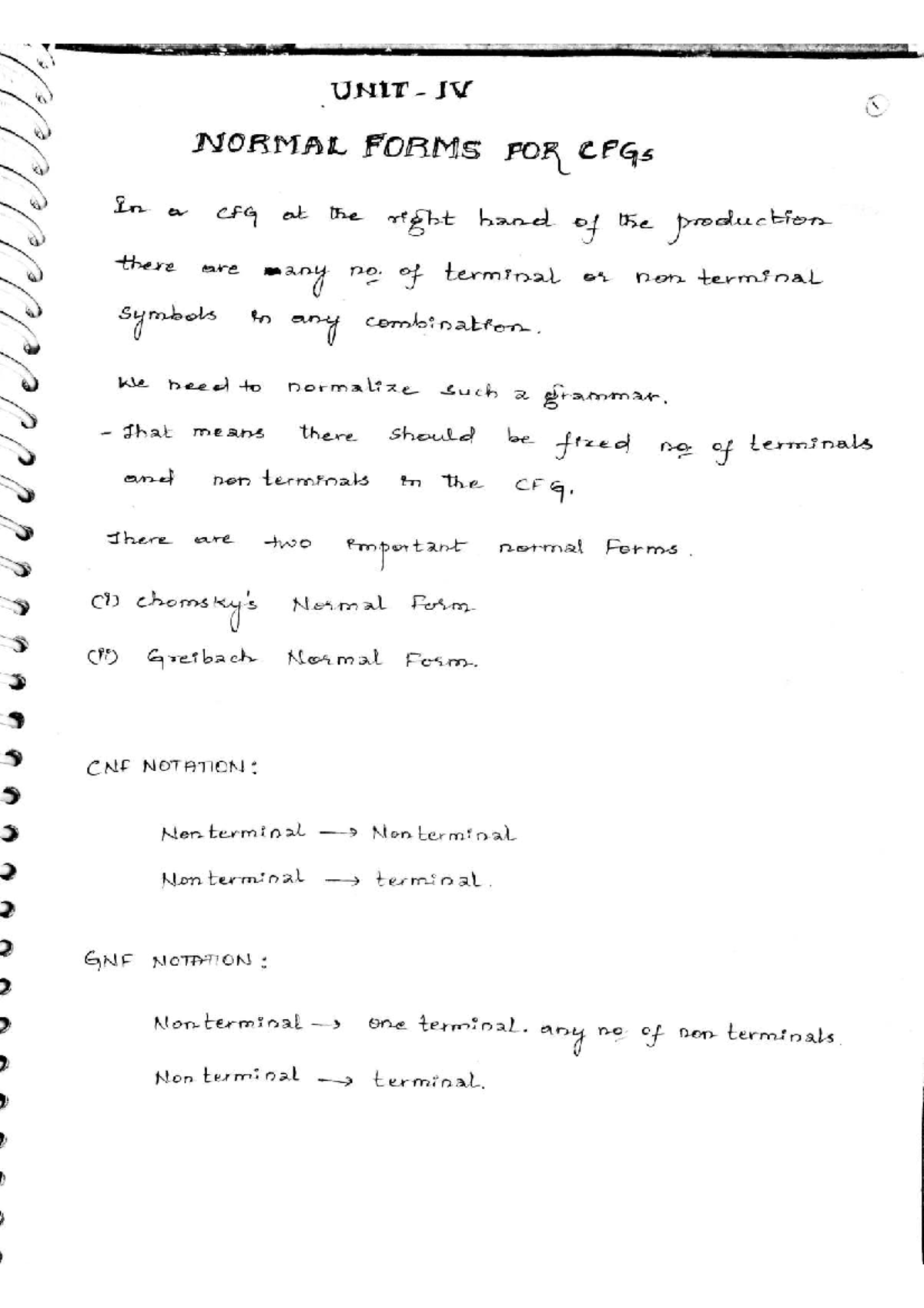 Normal Forms for CFGs: A Study on CNF and GNF (Course Code: FLAT UNIT-4 ...