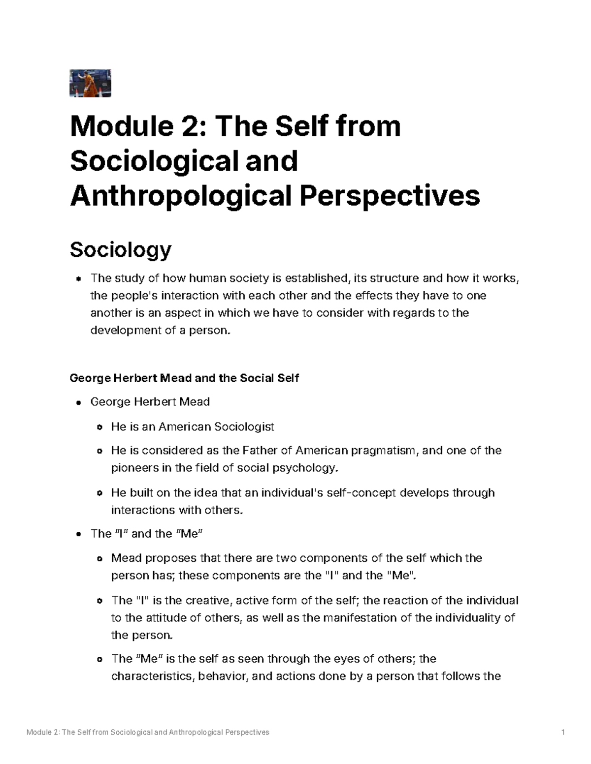 Sociology 953991: Module 2 - The Self in Sociological & Anthropological ...