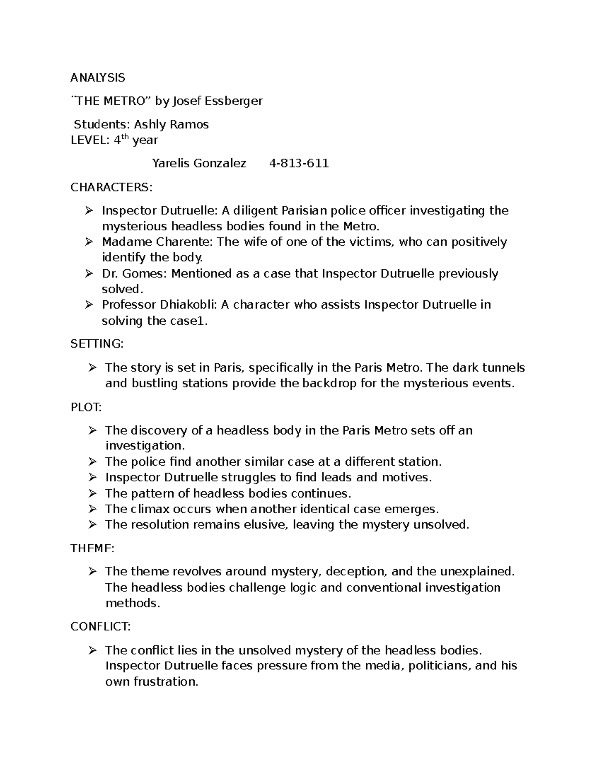 Analysis of The Metro - ANALYSIS ̈THE METRO” by Josef Essberger ...